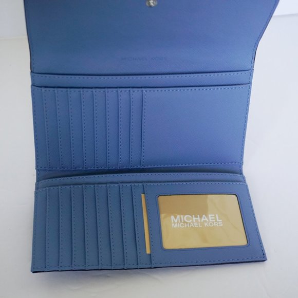 Michael Kors | Bags | Michael Kors Trifold Wallet Mk French Blue Multi ...